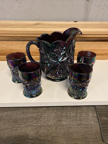 Fenton Carnival Glass Pitcher & Tumblers Signed By Artist 5 Pc Set | eBay