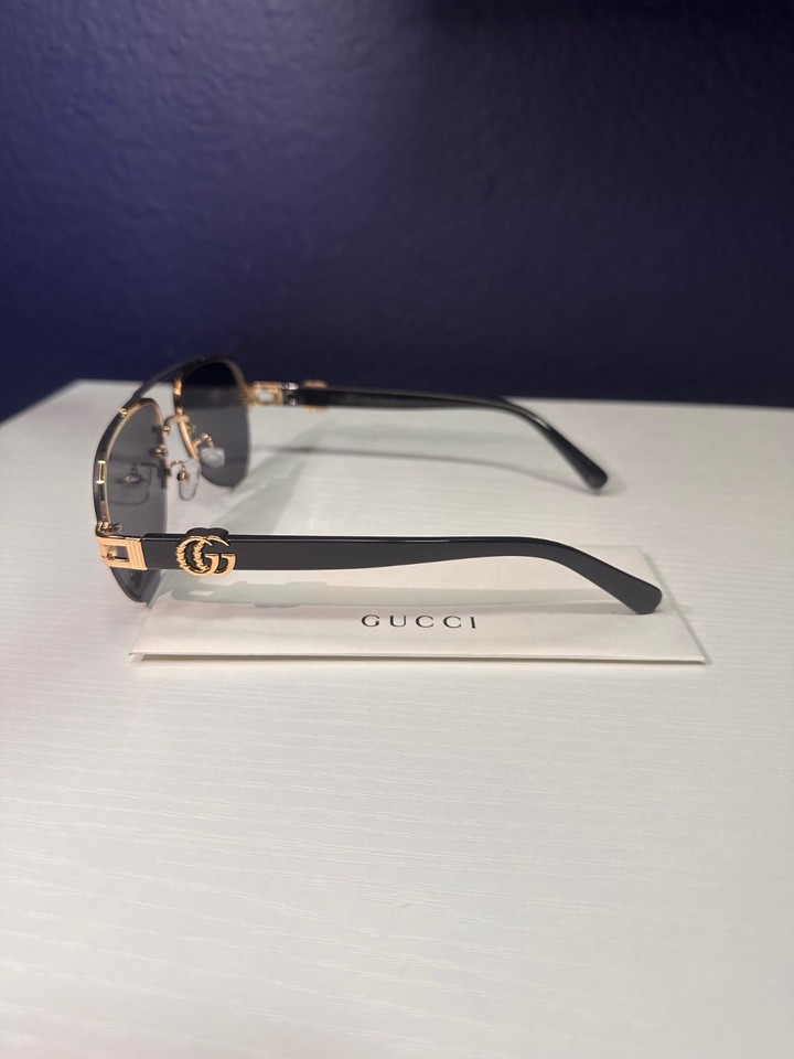 Gucci GG 1220S Black & Gold Aviator Sunglasses - Ships Today! | eBay