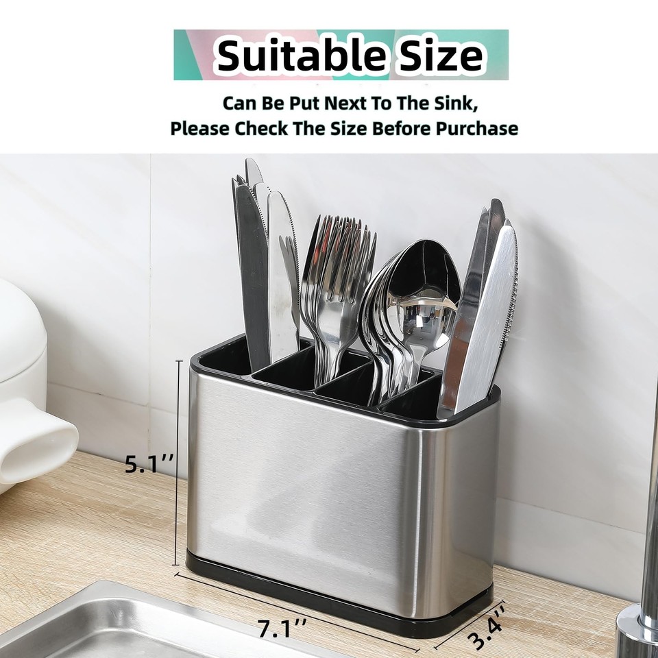 Silverware Organizer Kitchen Utensil Holder For Counter Stainless Steel ...