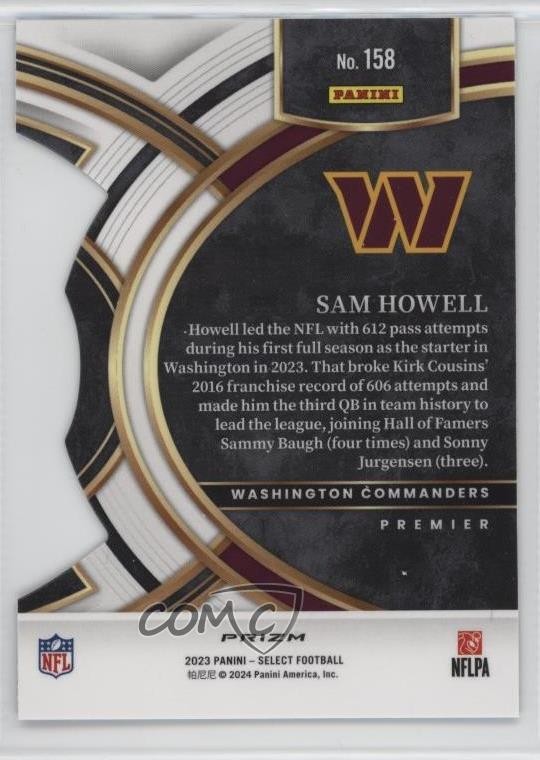 2023 Panini Select Premier Level Black & Red Prizm Die-Cut Sam Howell ...