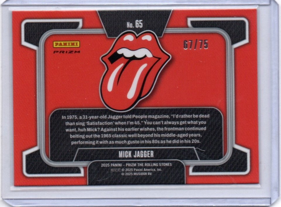 2025 PANINI PRIZM ROLLING STONES #65 MICK JAGGER Blue Cracked Ice 67/75 ...