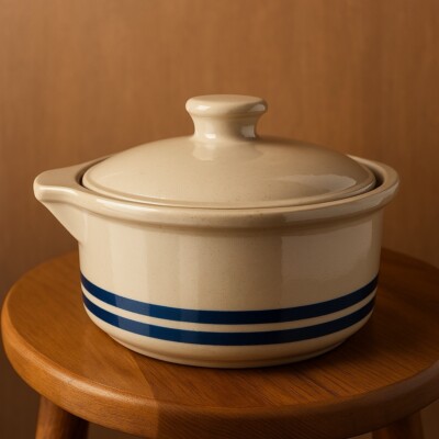 Pans RRP Robinson Ramsbottom Roseville Pottery 1.5 qt blue stripe ...