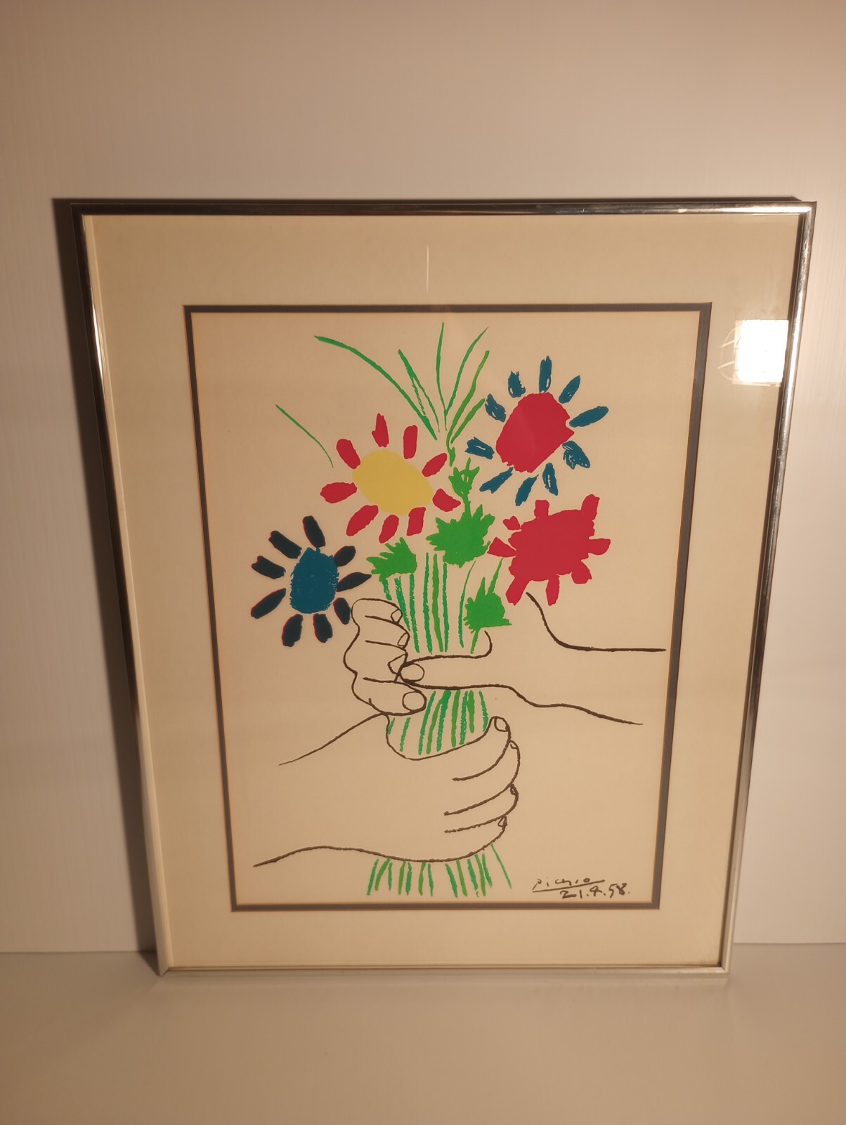 Vintage Pablo Picasso Hands With Flowers Lithograph 28.25x22.25 Framed ...