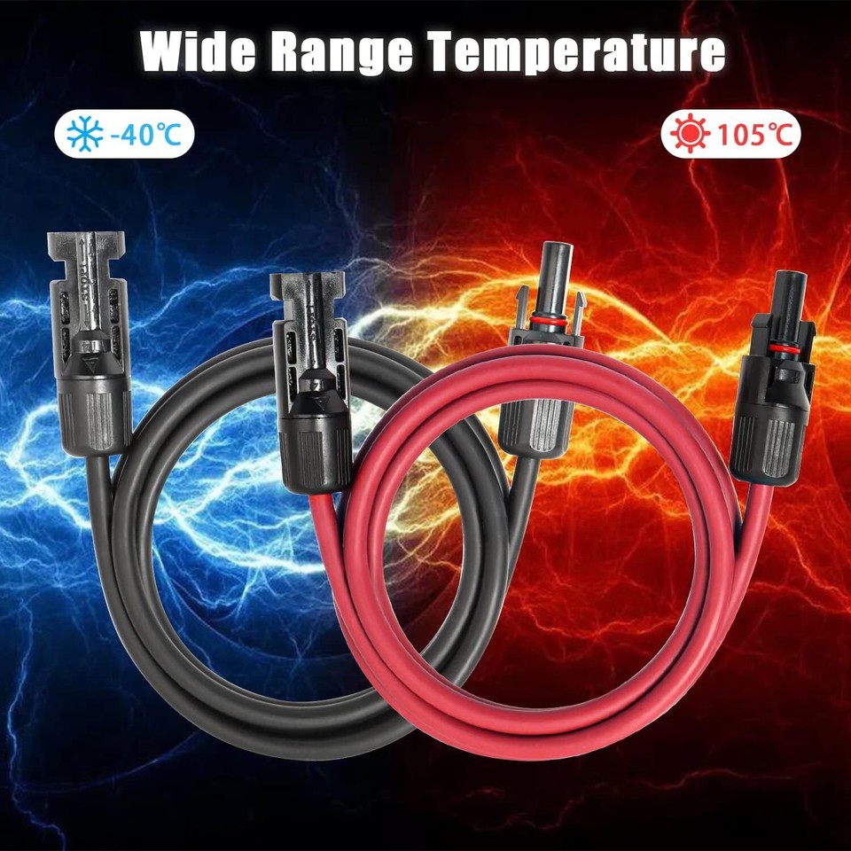 12 AWG Solar Panel Extension Cable PV Wire Solar Connector Pair Black ...