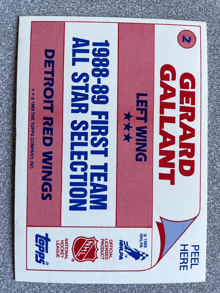 1989-90 Topps Hockey Gerard Gallant All-Star Sticker Card #2 Red Wings ...