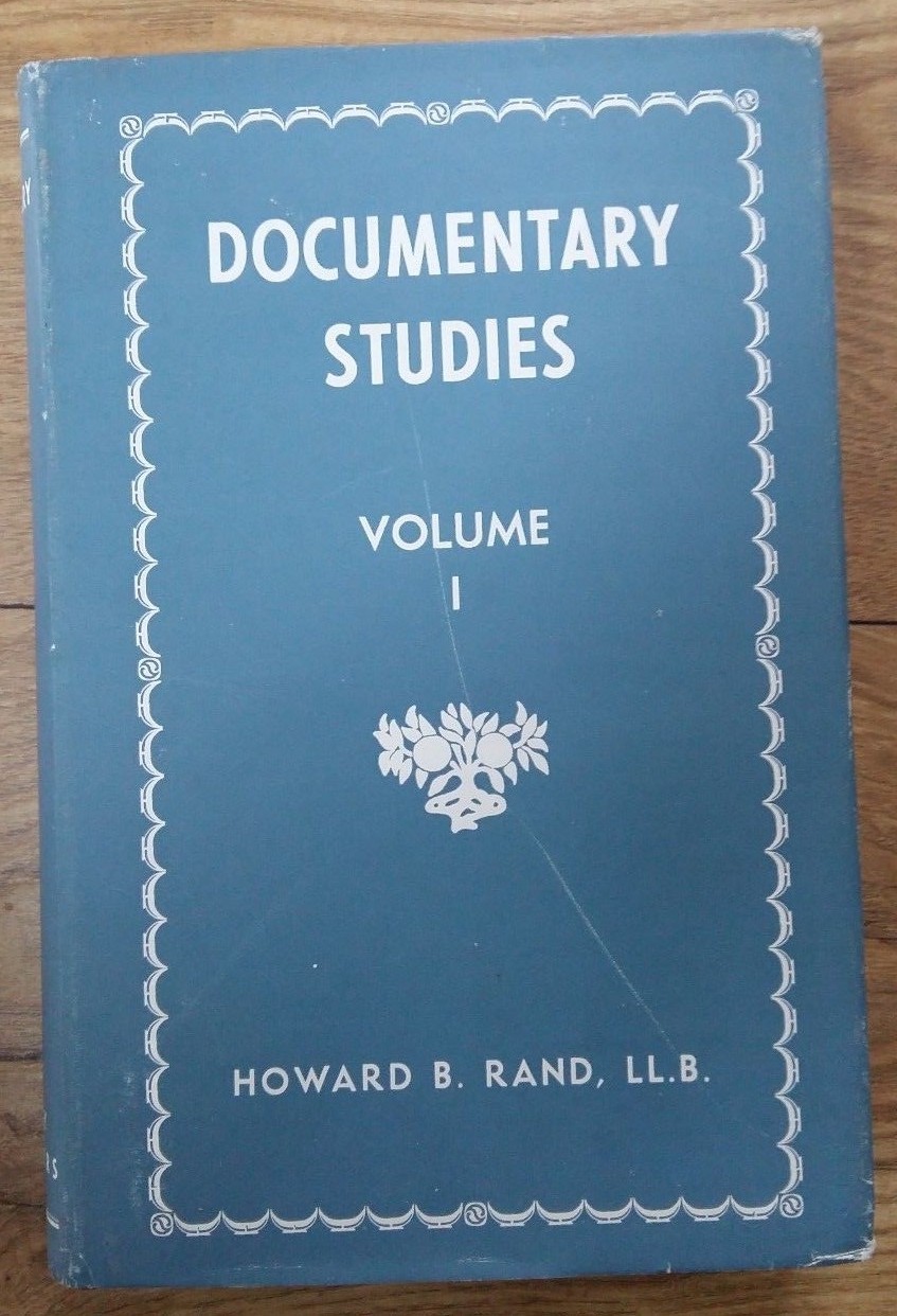 DOCUMENTARY STUDIES VOLUME I by HOWARD B RAND - DESTINY - H/B D/W ...