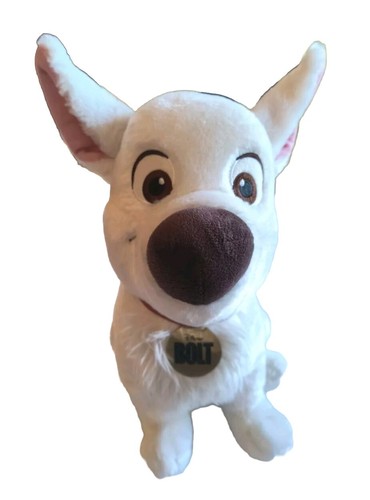 Disney Parks Bolt Plush 13" White Sitting Dog Stuffed Animal W/ Nametag ...