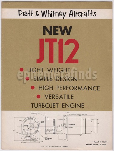 Pratt & Whitney JT12 (J60) Turbojet Engine Rare Vintage Aviation Sales ...