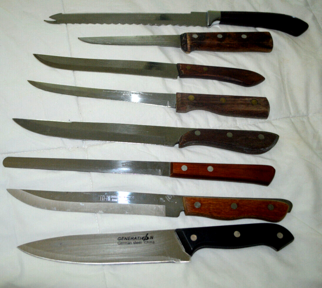 VINTAGE LOT of KITCHEN KNIVES Set of 8 RH FORSCHNER TRAMONTINA GINSU ...