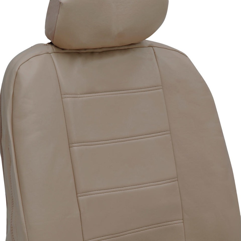 Synthetic Leather Beige Car Seat Covers Genuine Leather Feel Front Rear ...