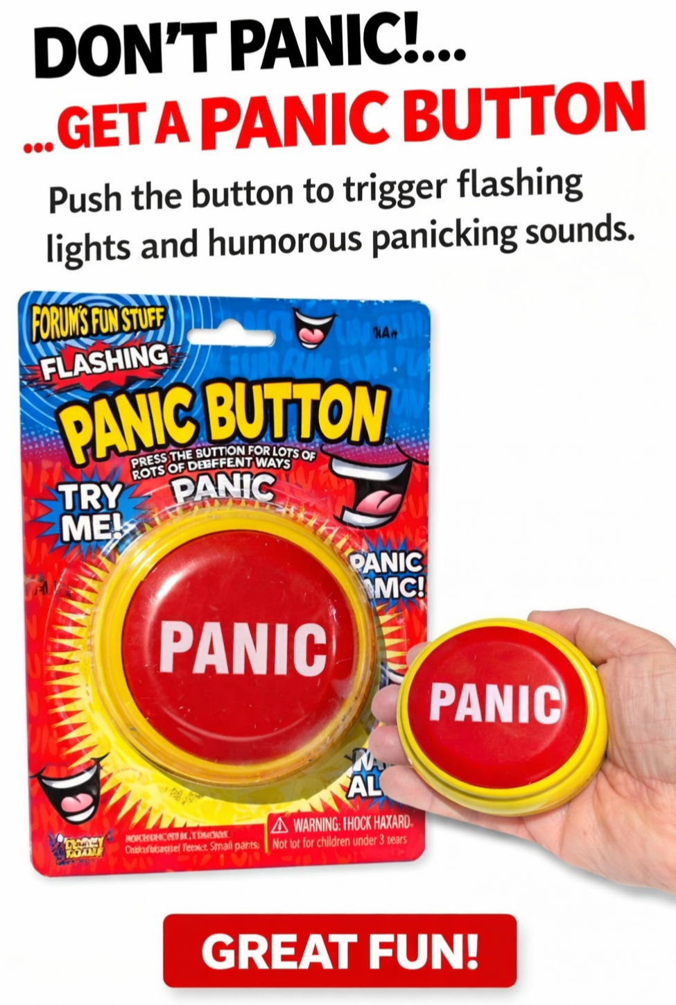 FLASHING PANIC BUTTON Funny Office Desk Gift Gag Joke Prank Alert Alarm ...
