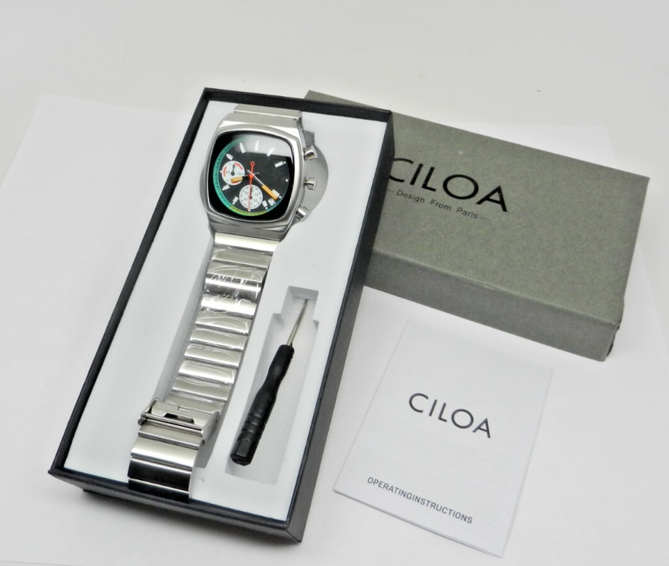 Men's Ciloa Classic Retro Industrial Brew Style Black Chronograph Dial ...