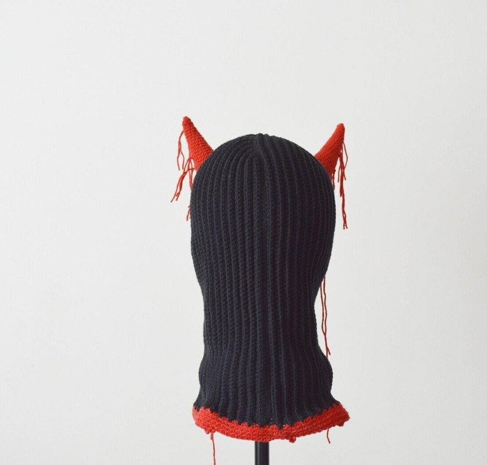 Custom creepy devil horns beanie ski mask 3 holes balaclava Halloween ...