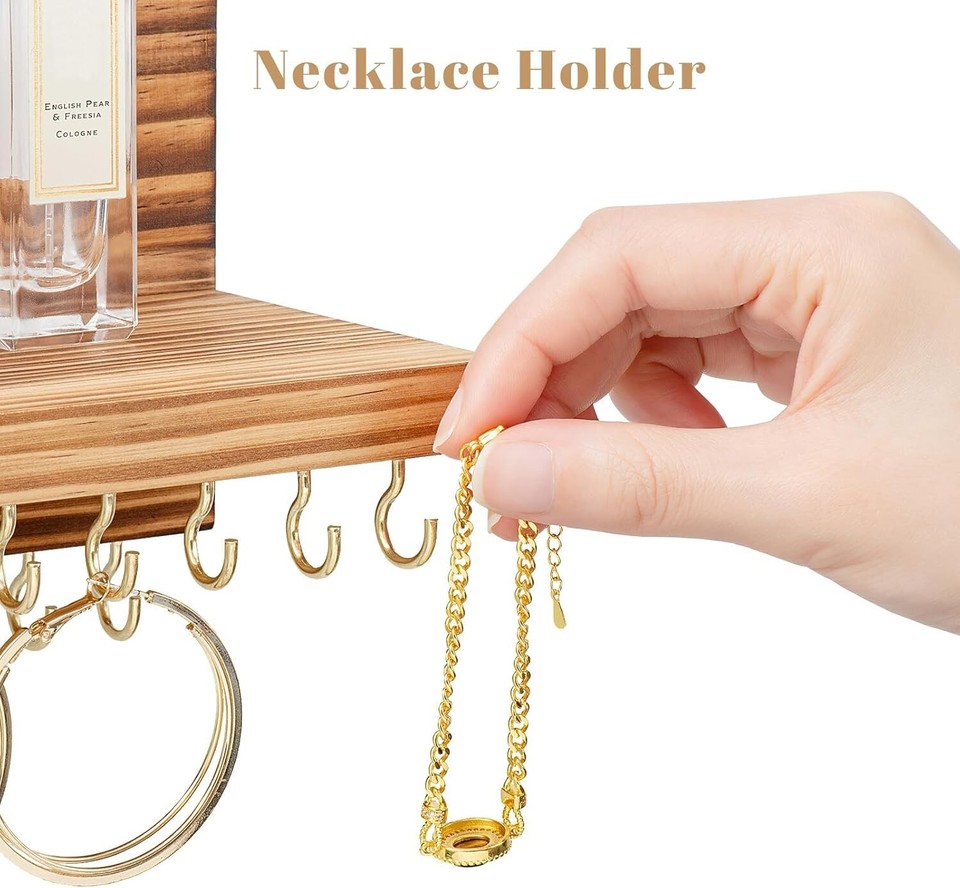 Hanging Jewelry Organizer Necklace Hanger with 36 Hooks Wall Mounted ...