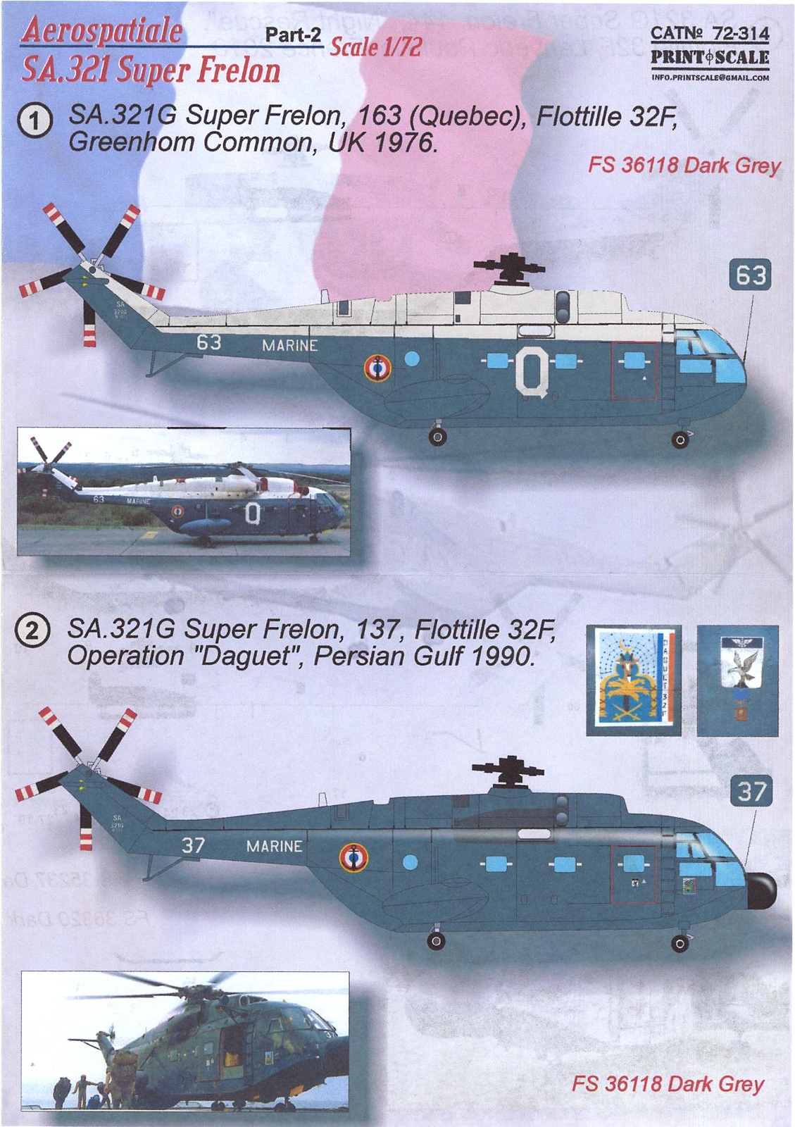 Print Scale Decals 1/72 AEROSPATIALE SA.321 SUPER FRELON Helicopter ...