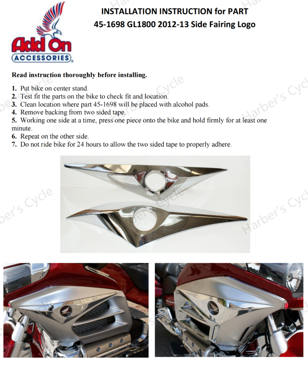 2012 Honda Goldwing Emblem GL1800 Chrome Air Intake Accents