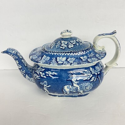 Rare Antique Neoclassical Transferware Teapot c. 1820 Blue and White ...