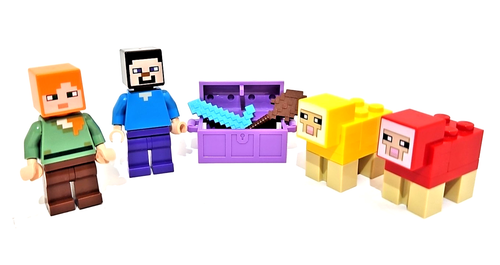 Lego Minecraft Minifigure Play Pack Bundle - Steve Alex Sheep Treasure ...