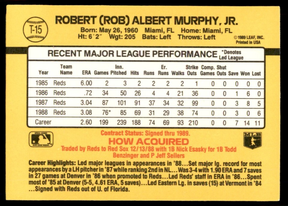 1989 Donruss Traded Rob Murphy Baseball Cards #T-15 | eBay