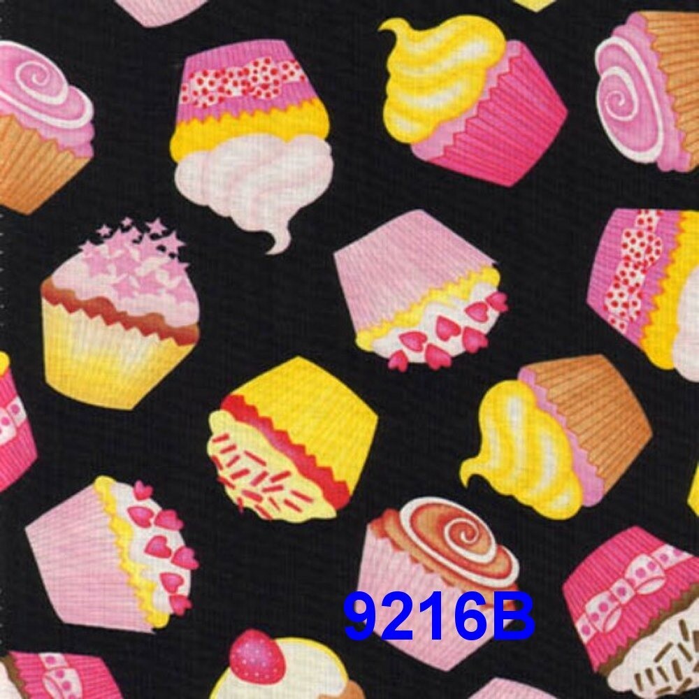 BTY Timeless Treasures Sweet Tooth Cupcakes Black Cotton Fabric By The ...
