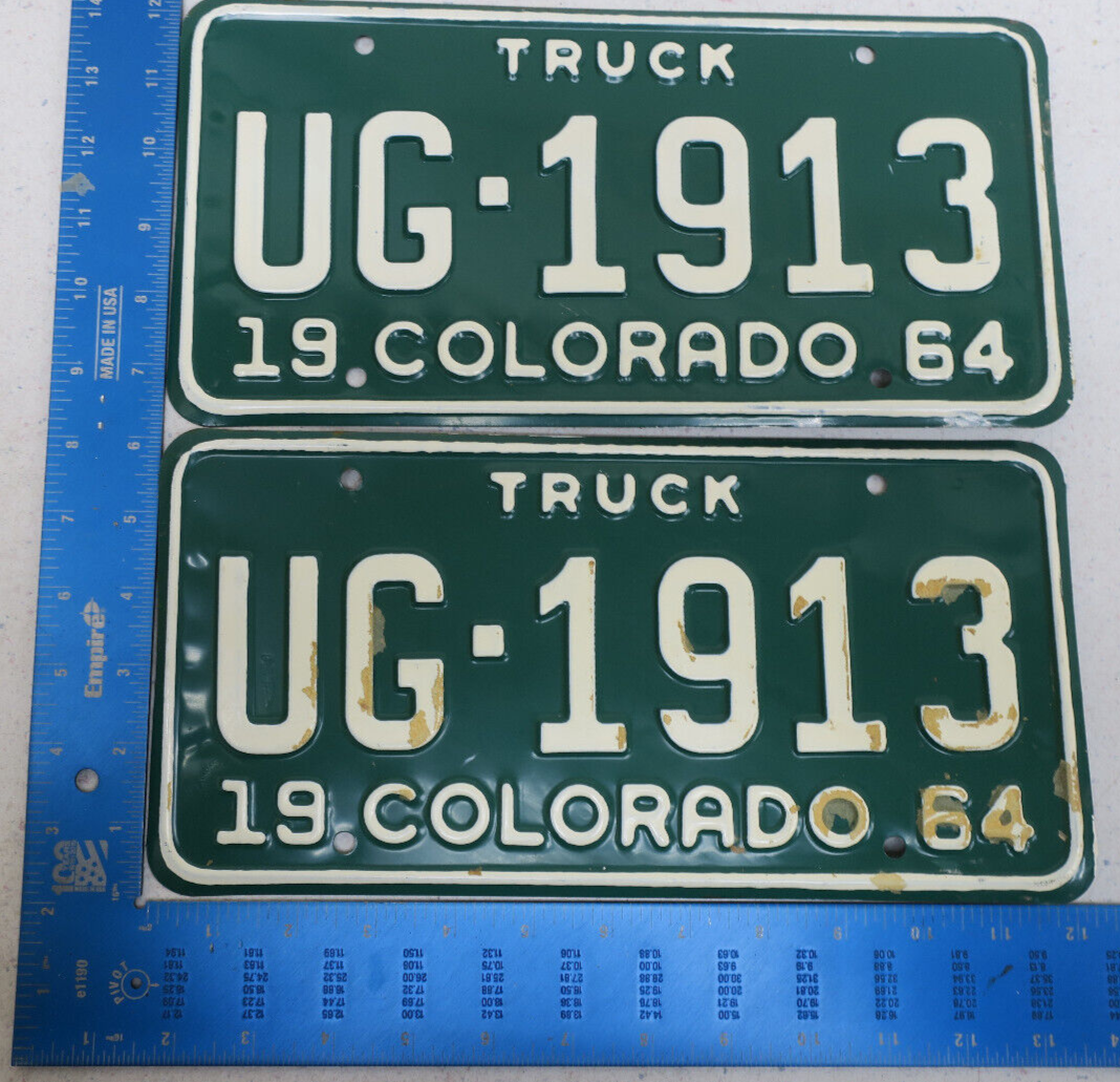 MINT NOS - 1964 64 COLORADO CO LICENSE PLATE TAG SET PAIR # UG-1913 ...