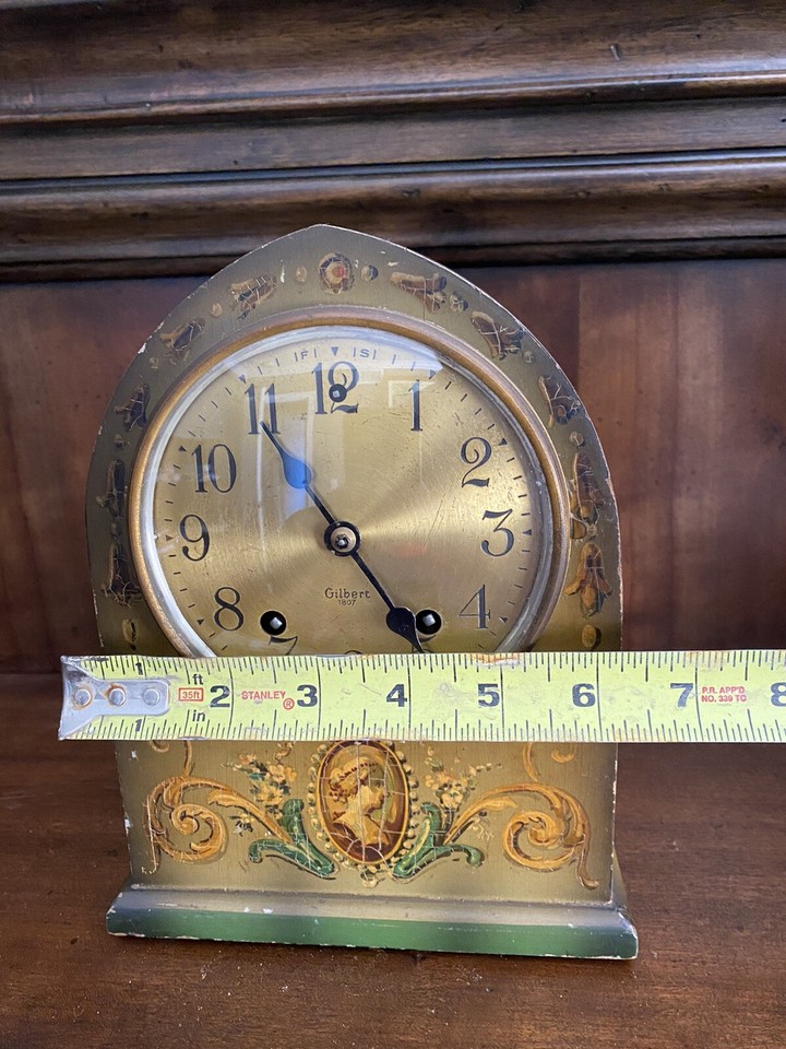Antique Gilbert 1807 Mantle Clock Ornate Green Romantic Design. | eBay