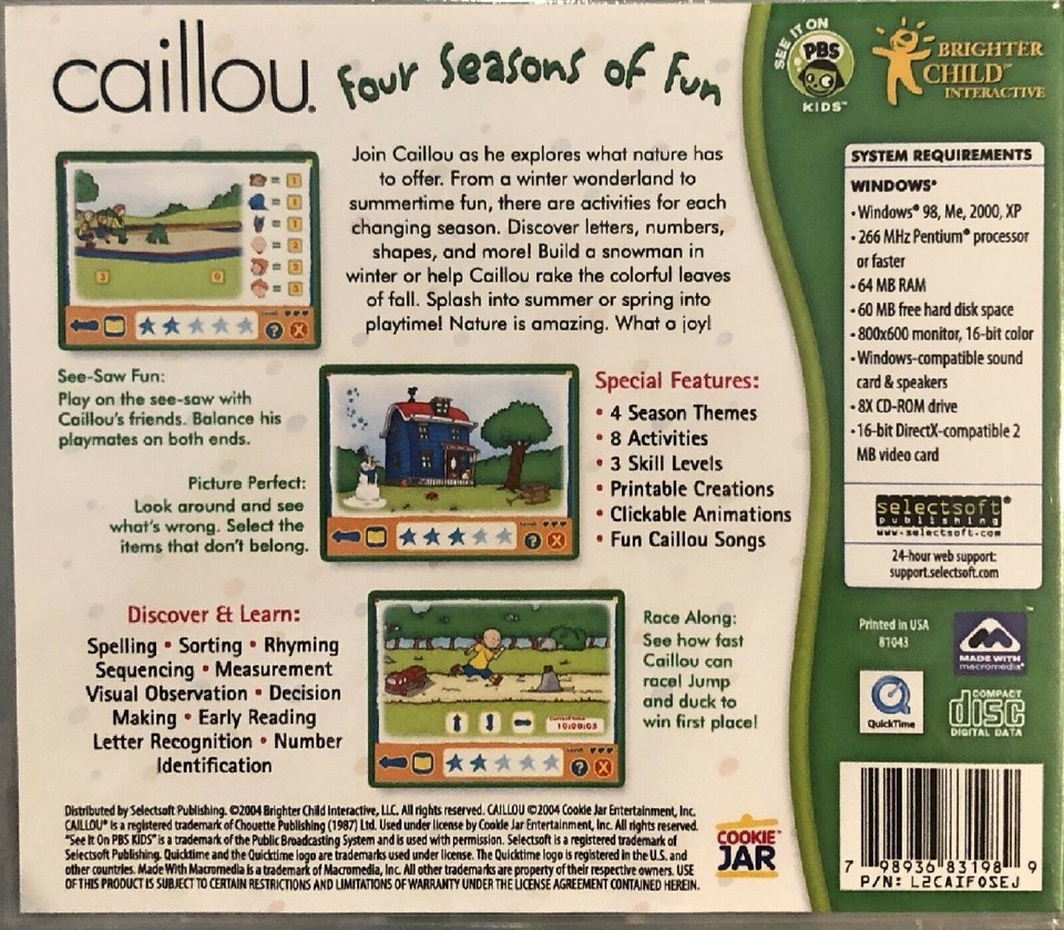 Caillou Four Seasons of Fun Pc Sealed Nature Numbers Letters Shapes ...
