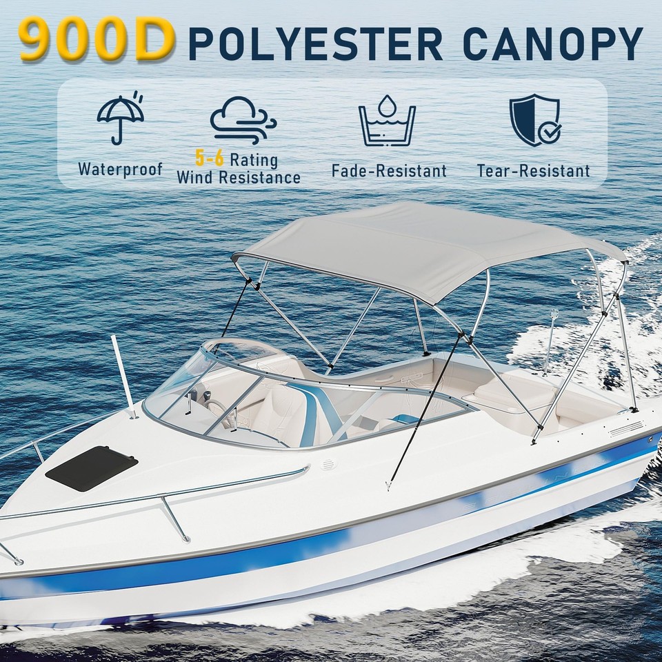 3 Bow / 4 Bow Bimini Top for Boat, 900D Sun Shade Boat Canopy ...