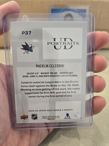 MACKLIN CELEBRINI 2024-25 Upper Deck Series 2 UD Portraits #P37 Rookie ...