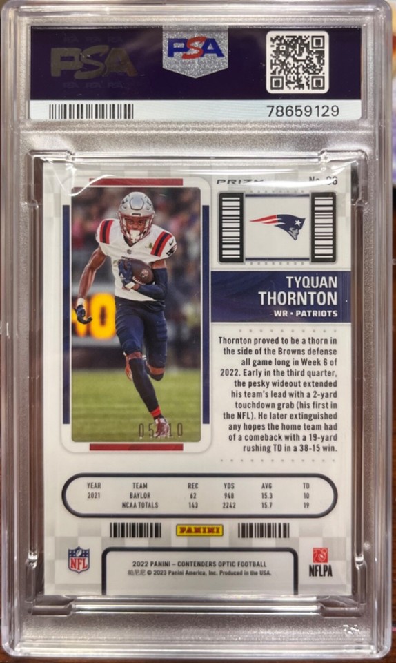 2022 Contenders Optic Tyquan Thornton GOLD /10 Rookie💥PSA 9 🔥Patriots 🔥 ...