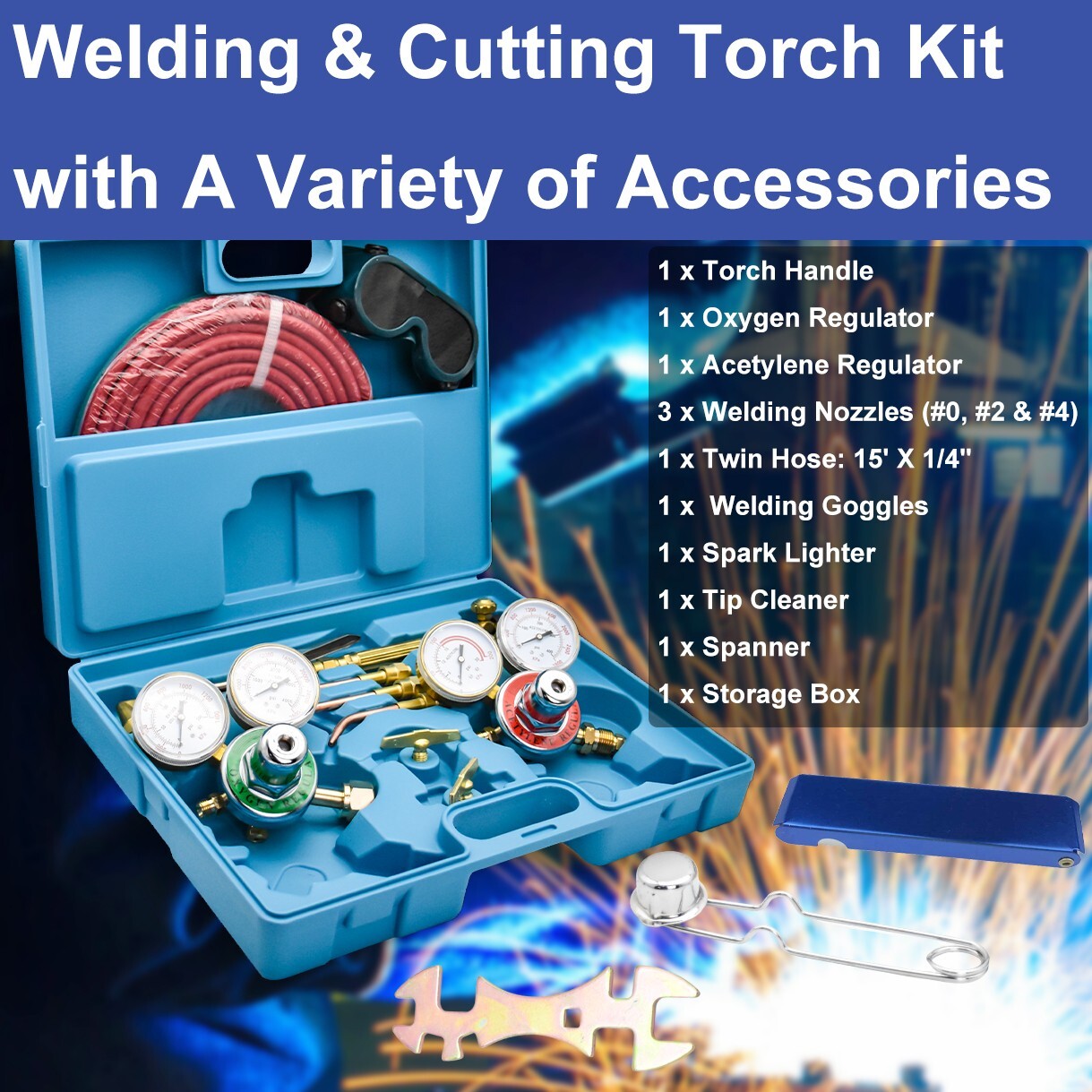 Oxygen Acetylene Gas Cutting Torch Regulator Welding Kit W/Hose Glasses ...