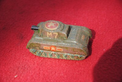 ANTIQUE TIN METAL TOY TANK 1940s OR 1950s PAINTED EXTERIOR MARKED M-7 ...