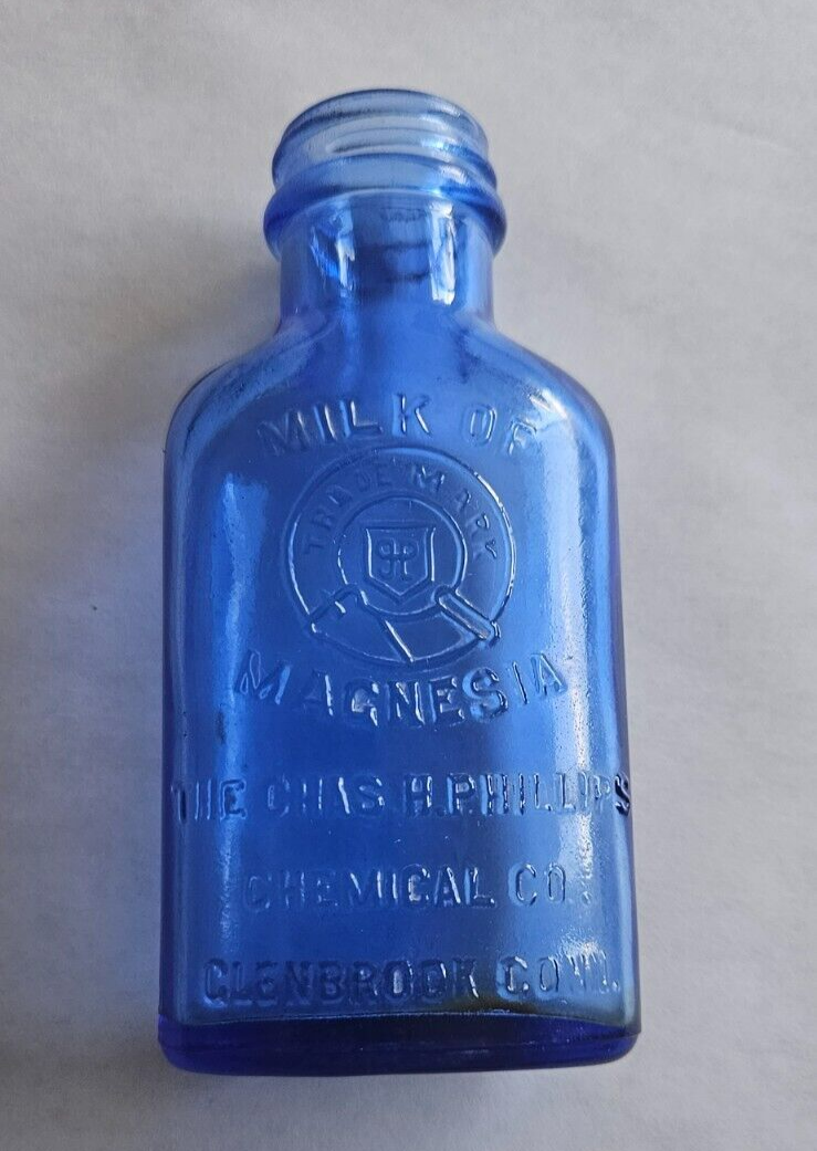 Vintage Genuine Phillips Milk of Magnesia Cobalt Blue Glass Embossed ...
