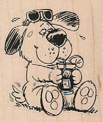 Mounted Rubber Stamps, Drinking Dog, Dog Drinking Ice Tea, Dog, Funny ...