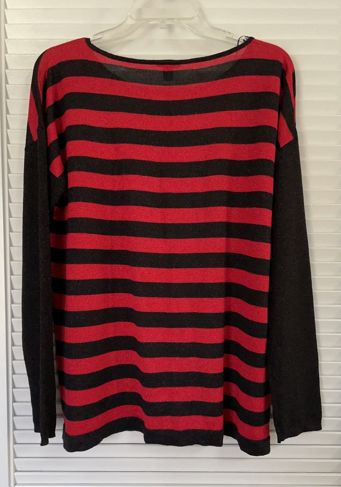 Dana Buchman Top Oversized Red/Black Stripe Gold Metallic Long Slv ...
