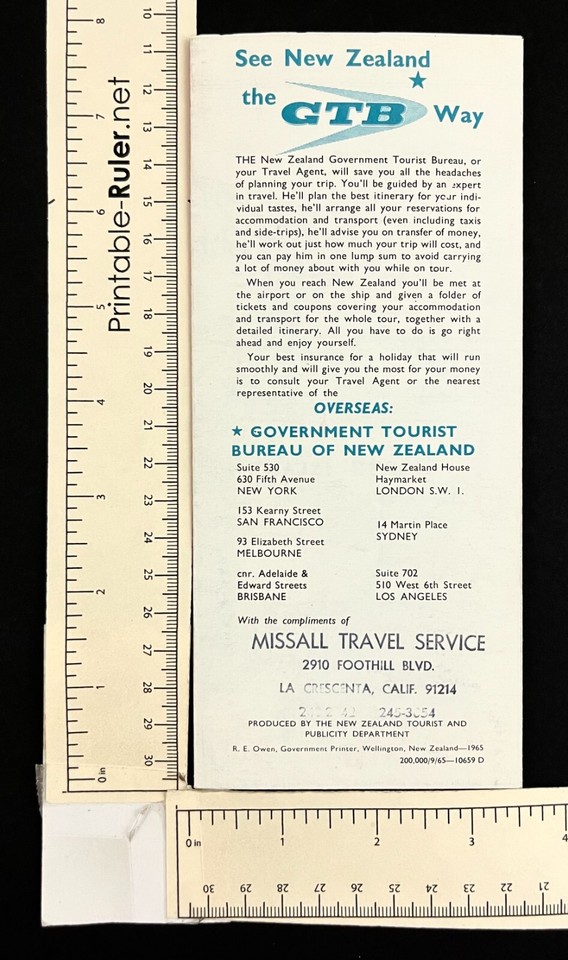 1965 New Zealand Visitor's Guide Vintage Tourist Points Map Travel ...