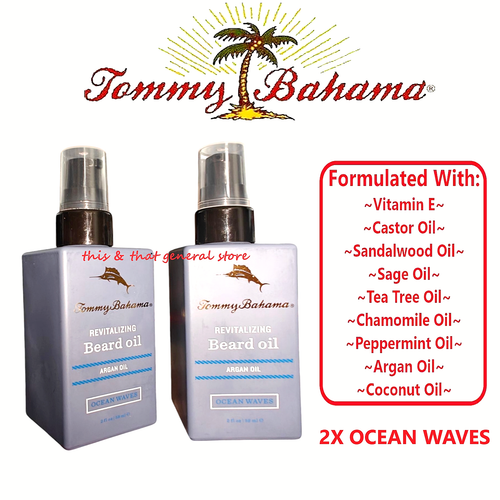 2x Tommy Bahama Beard Mustache Oil OCEAN WAVES Castor Vitamin E Tea ...