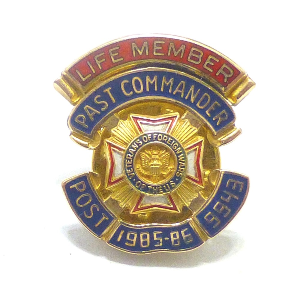 VFW 10k gold filled gf pin life member past commander post 9943 1985 86 ...