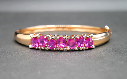 Vintage Ross Simons Gold over Sterling Ruby and Diamond Hinged Bangle ...