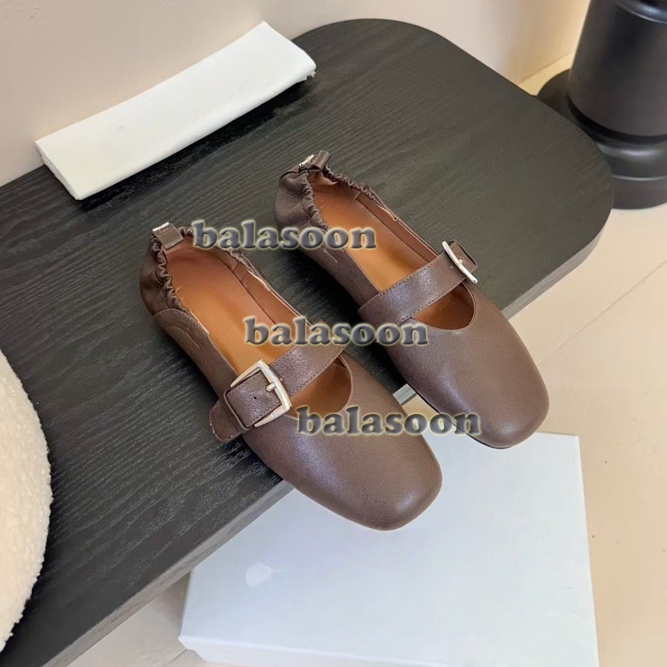 soft sheepskin flat bottom Mary Jane shoes round head shallow shoes ...