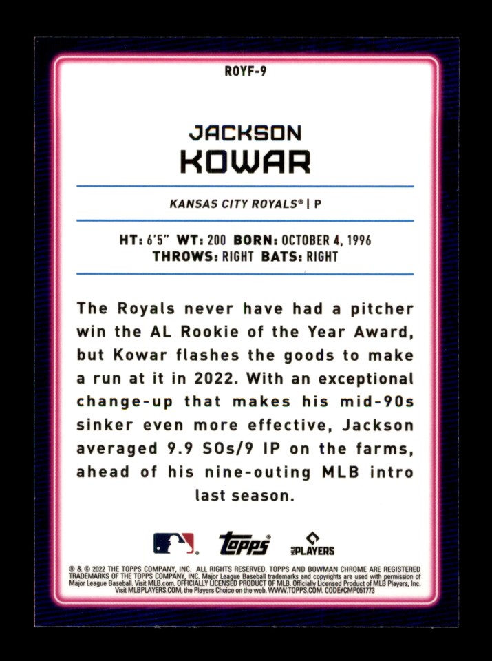 2022 Bowman #ROYF-9 Jackson Kowar Rookie Card RC Kansas City Royals ...