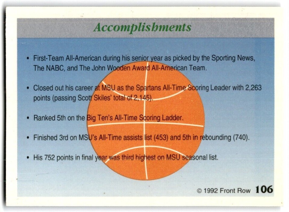 1991-92 Front Row Premier Steve Smith Michigan State Spartans #106 | eBay