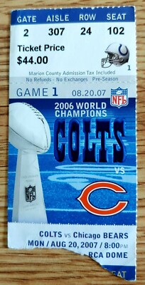 RARE INDIANAPOLIS COLTS TICKET STUB v CHICAGO BEARS 2007 - SB CHAMPS ...