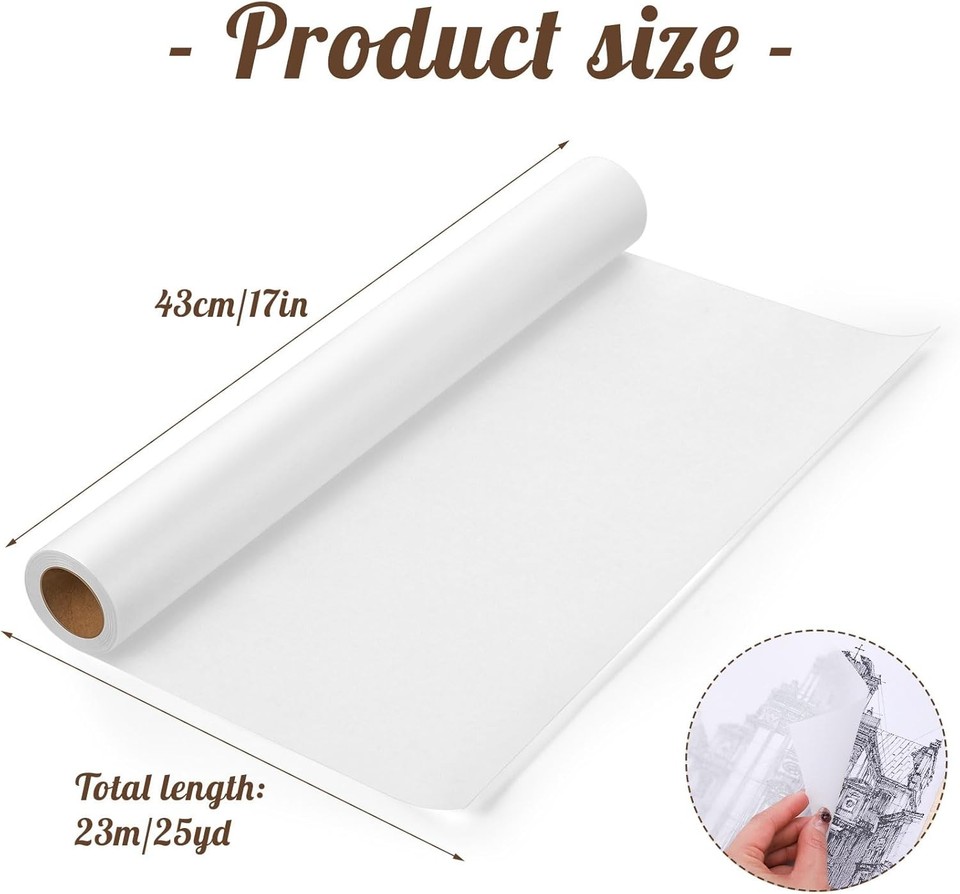 Tracing Paper Roll 17in x 25yd, White Trace x transparent | eBay