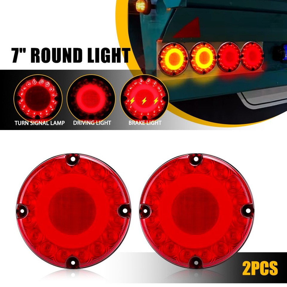 2PC 7" in Round Red Light LED Tail Brake Signal Turn DRL Truck Bus ...