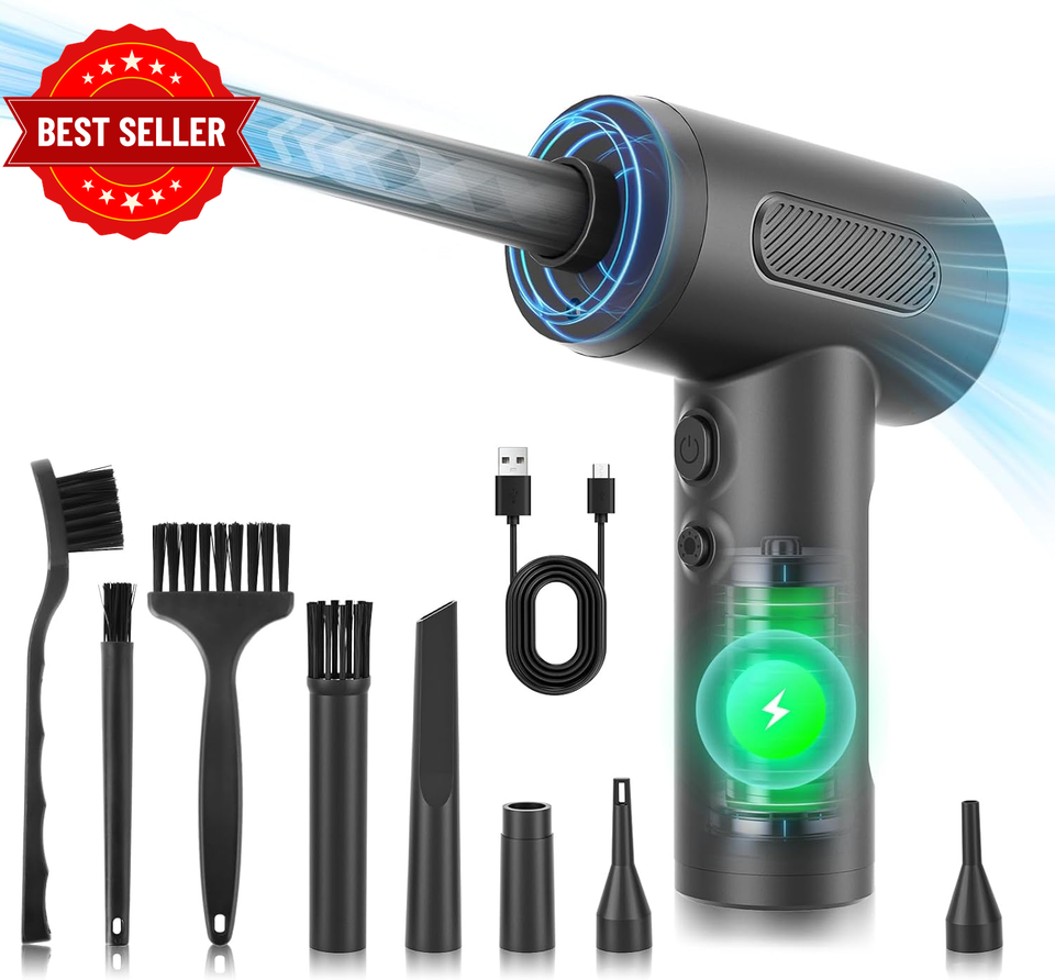 Compressed Air Duster, Rechargeable Electric Air Duster for PC with Led ...
