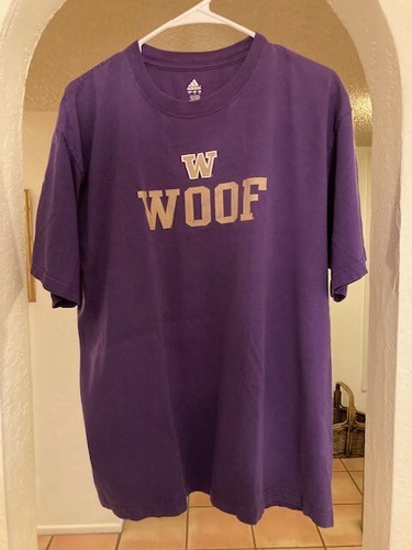 Wash. Huskies Purple "Woof" T shirt, L, Very good condition, Rare ...