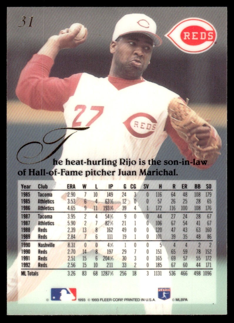 1993 Flair Baseball Card Jose Rijo Cincinnati Reds #31 | eBay