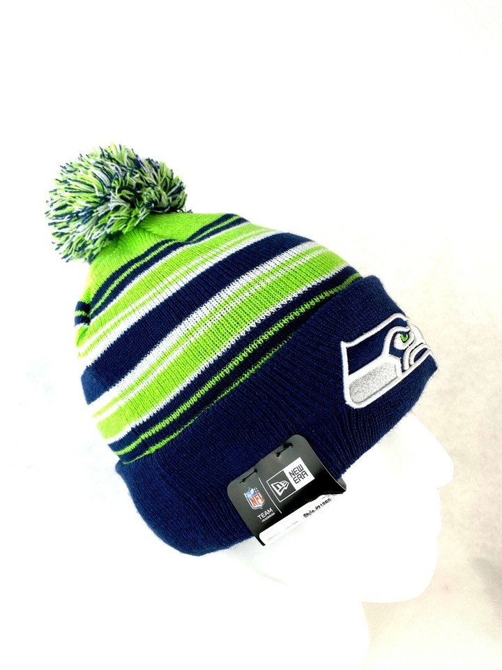 Men's Seattle Seahawks New Era Striped Crown Pom Stocking Hat | eBay