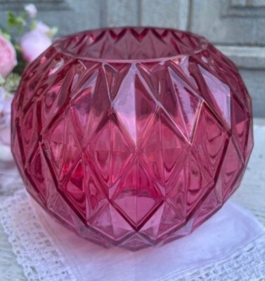 A gift From FTD Florist Vase Cranberry Color Glass Diamond Shaped ...